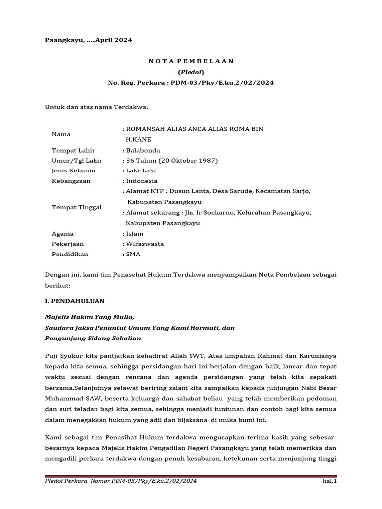 Format Pledoi 1 | PDF