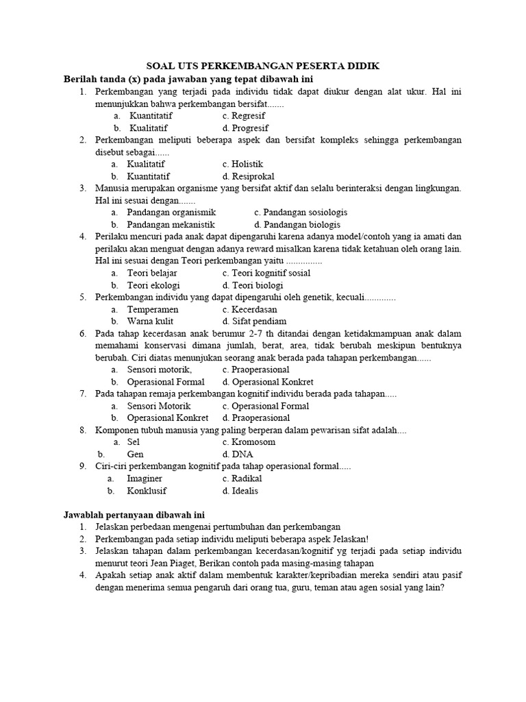 UTS Perkembangan Peserta Didik | PDF | Karier & Perkembangan | Kesehatan Holistik