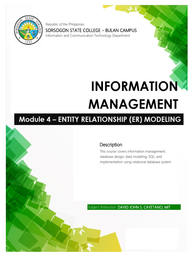Module 4 Entity Relationship Er Modeling Pdf Information Retrieval Data Management 