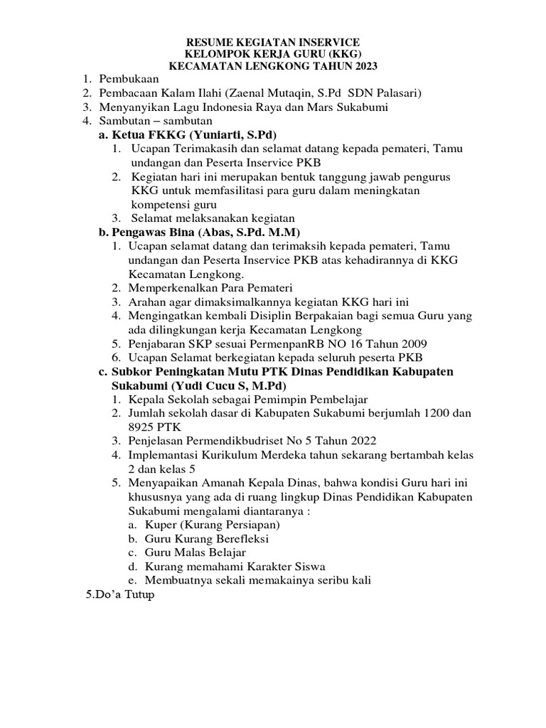 Contoh Resume Kegiatan KKG | PDF
