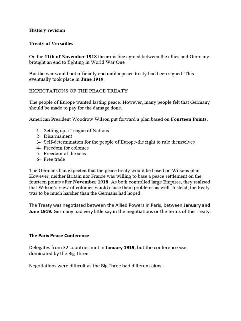 History Revision Treaty of Versailles | PDF