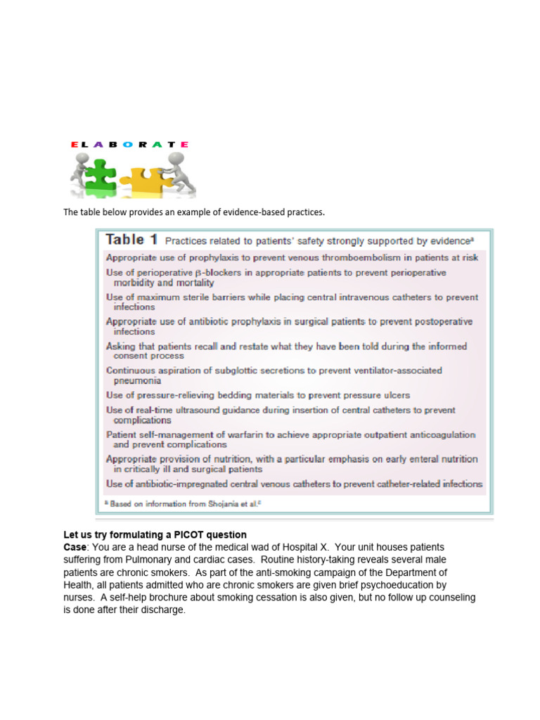 Let Us Try Formulating A PICOT Question Case: You Are A Head Nurse of ...