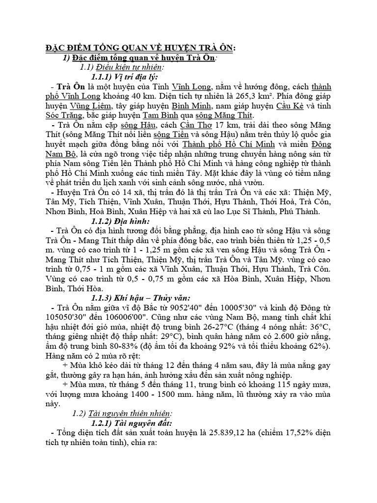 (123doc) Dac Diem Tong Quan Ve Huyen Tra On | PDF