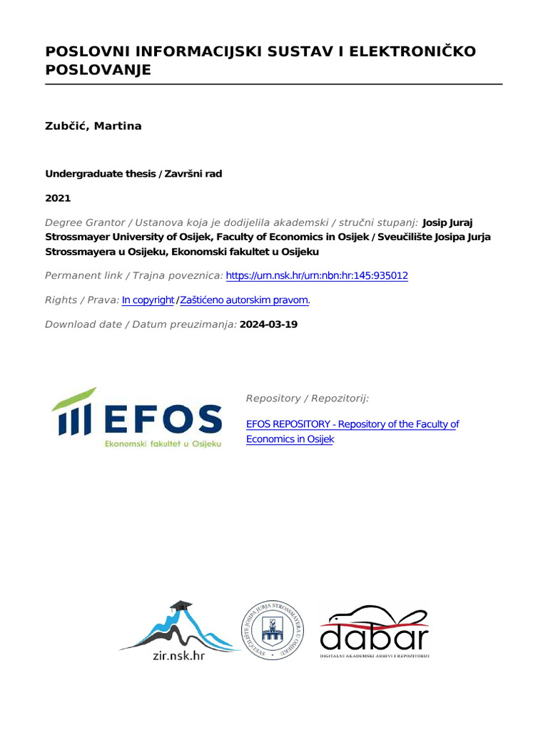 Martina Zubcic Poslovni Informacijski Sustav I El - Poslovanje-Zavrsni ...