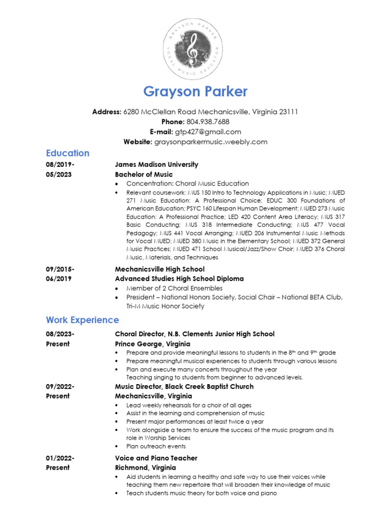 resume final | PDF | Choir | Music Education