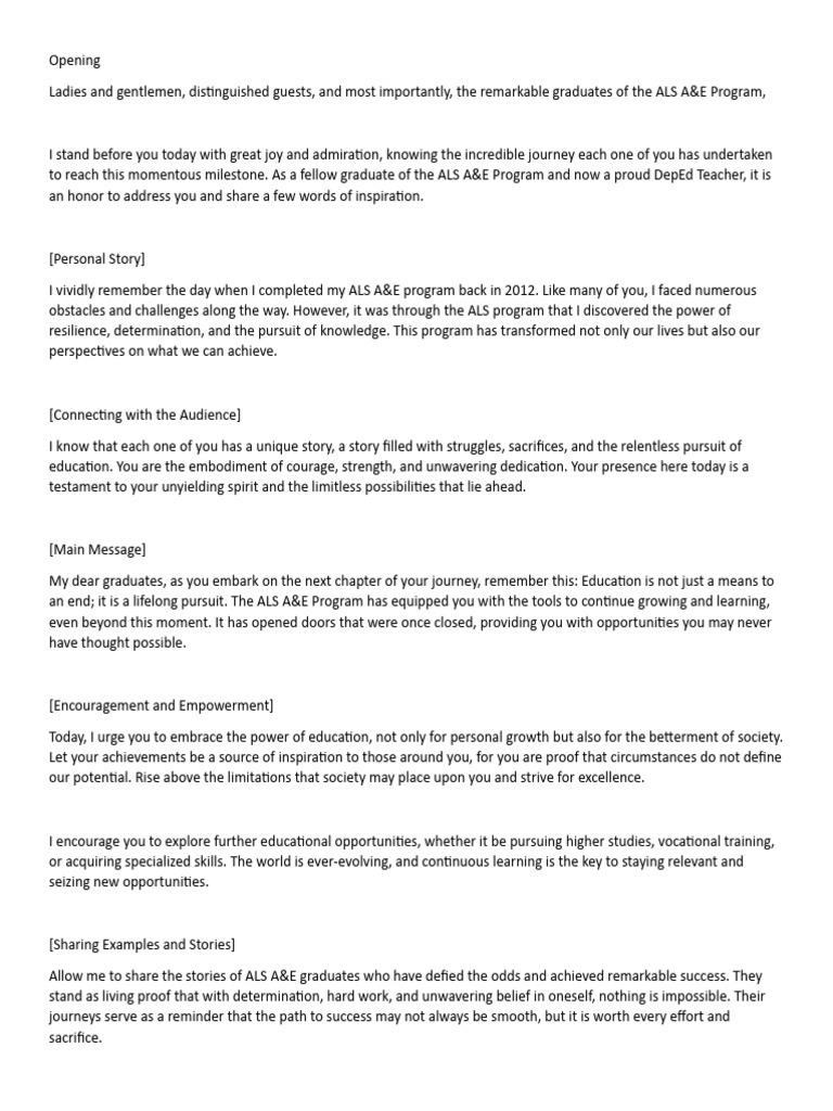 Graduation Speech | PDF | Career & Growth | Lifestyle
