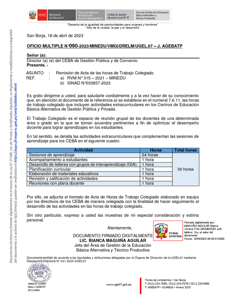 1 OFICIO MULTIPLE #90 2023 EBA Horas de Trabajo ColegiadoR 2 1 | PDF | Plan de estudios | Enseñando