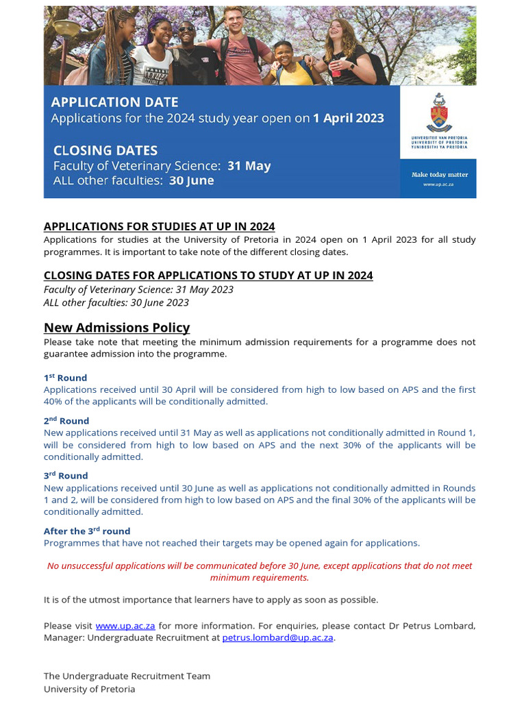 University of Pretoria Admissions Policy | PDF