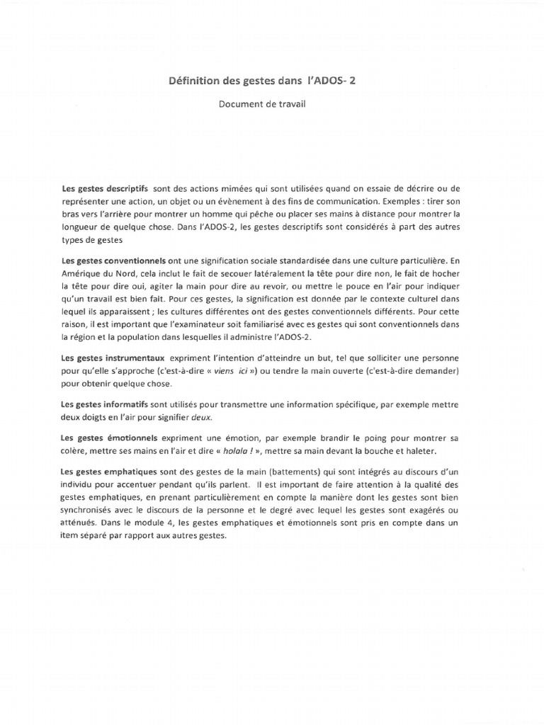 Définition Des Gestes ADOS 2 | PDF