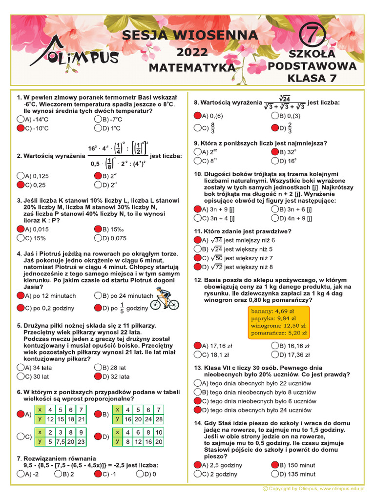 Sesja Wiosenna - M7 - 2022 - Klucz | PDF