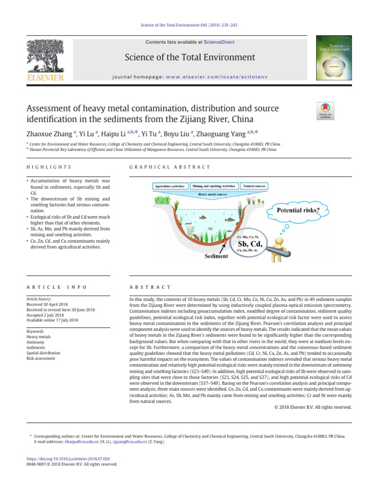 Assessment of Heavy Metal Contamination, Distribution and Source Identification in The Sediments ...