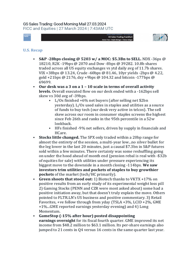 GS Sales Trading - Good Morning Mail 27.03.2024 | PDF | Stocks ...
