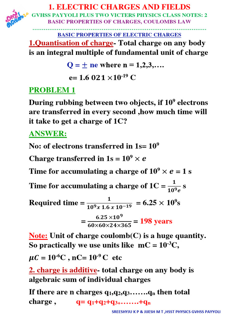 HSSRPTR - Class 4-ELECTRIC CHARGES AND FIELDS CLASS 2 | PDF | Materials ...