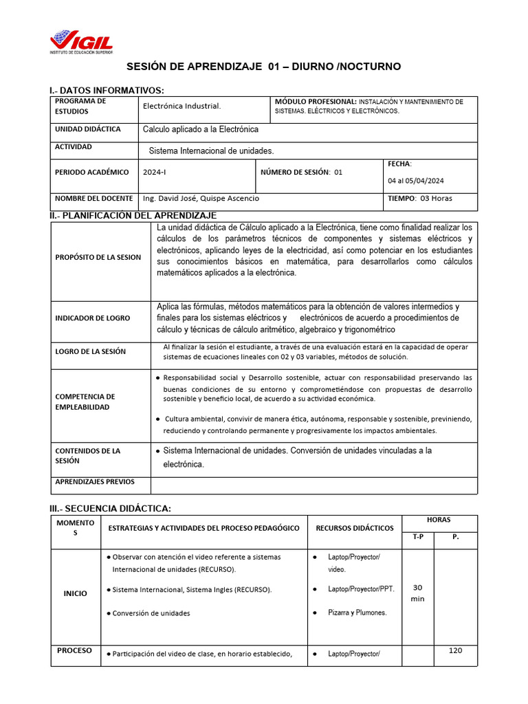 Sesion de Aprendizaje 01 - Programacion Aplicada Iii Diurno | PDF | Evaluación | Electrónica