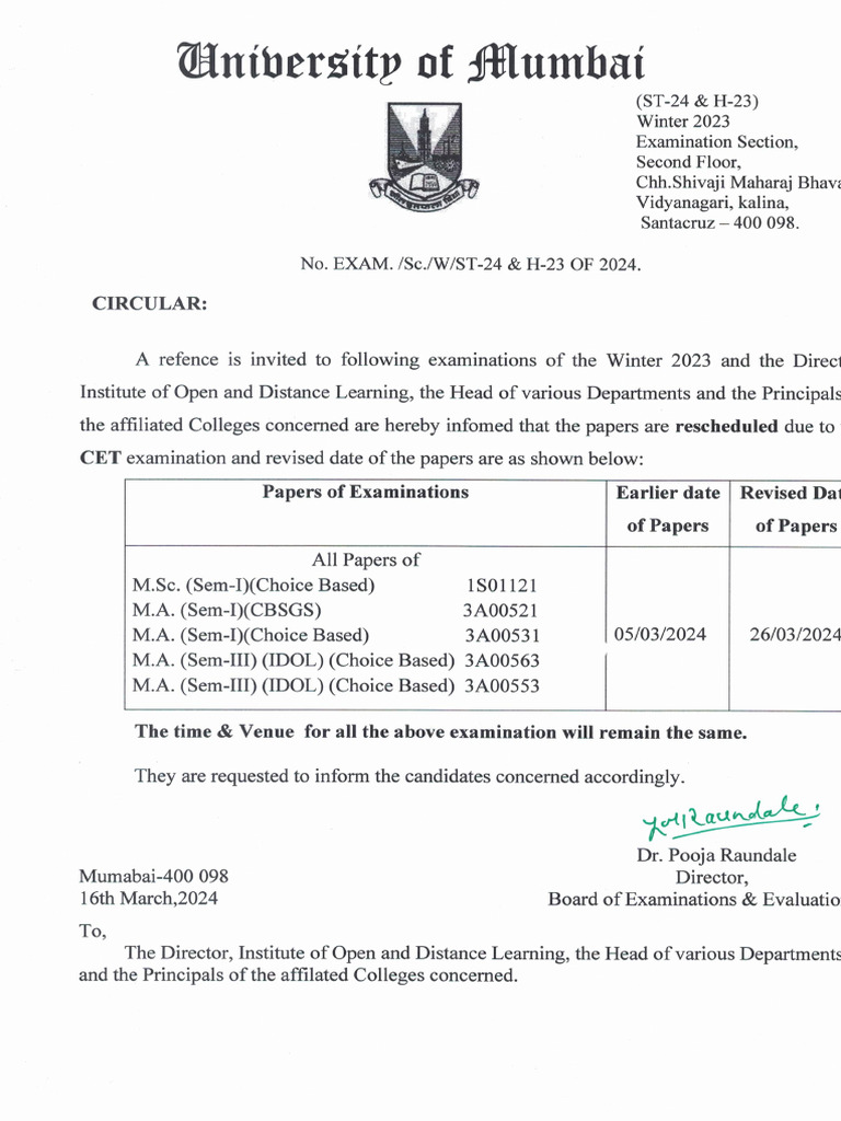 Cet Date Change Circular | PDF