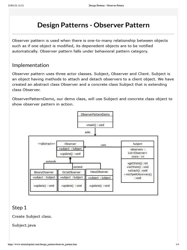 Observer Pattern | PDF | Class (Computer Programming) | Systems Engineering Observer Pattern | PDF | Class (Computer Programming) | Systems Engineering