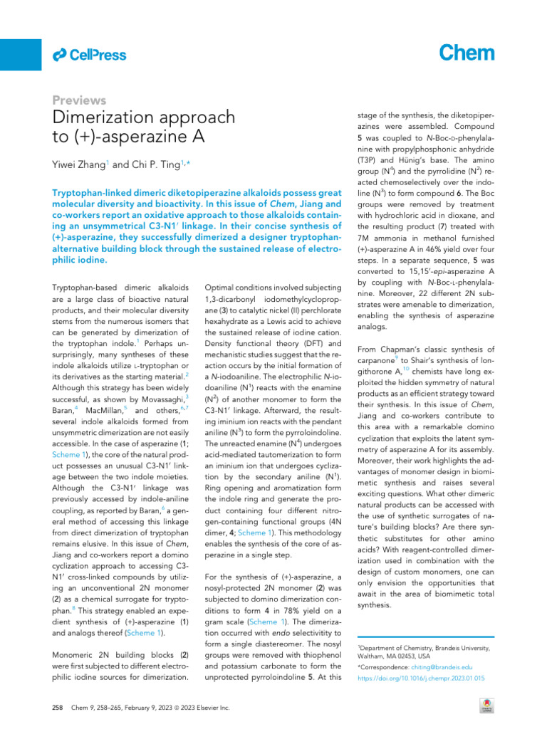 Dimerization 2023 Chi Ting | PDF | Organic Chemistry | Chemistry