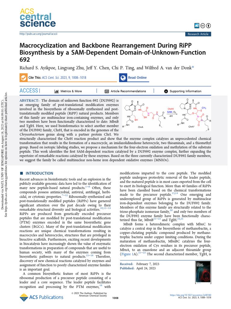 DUF692 Enzymes in RiPP Biosynthesis | PDF | Active Site | Two ...