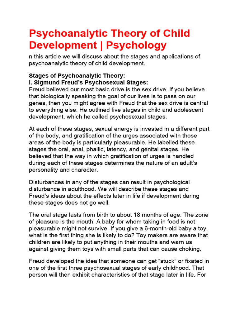 Psychoanalytic Theory of Child Development | PDF | Psychoanalysis ...