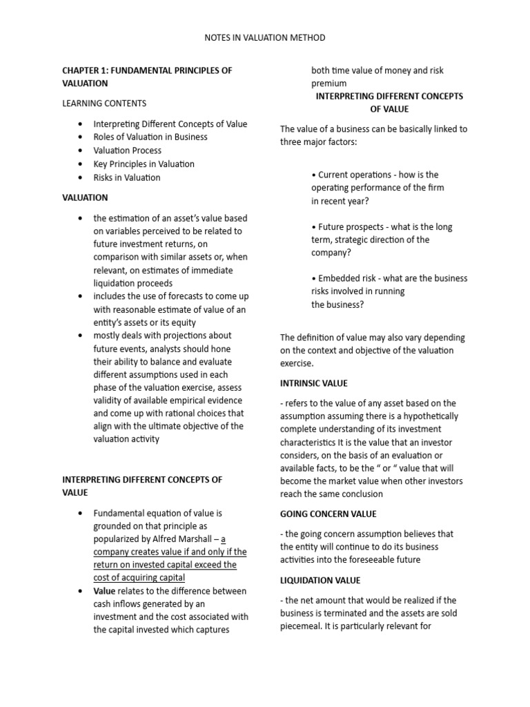 notes in valuation method | PDF | Valuation (Finance) | Cost Of Capital