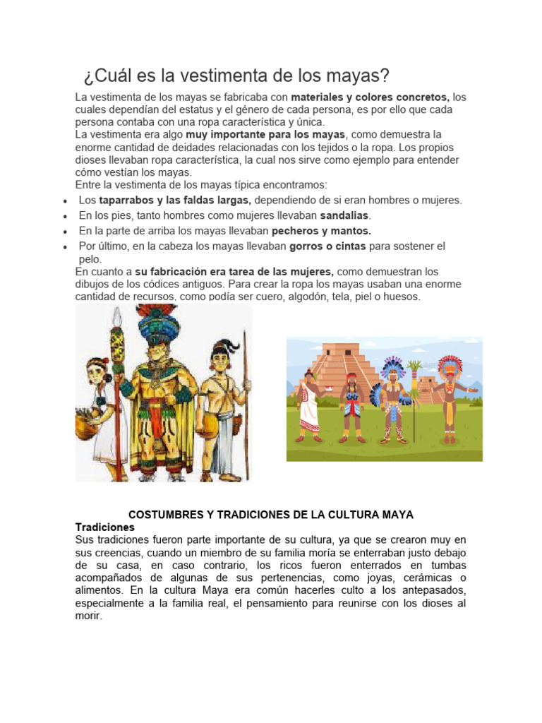 Vestimenta y costumbres de los mayas | PDF | Ropa | Pueblos mayas