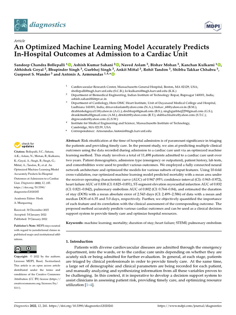 An Optimized Machine Learning Model Accurately Predicts In-Hospital ...