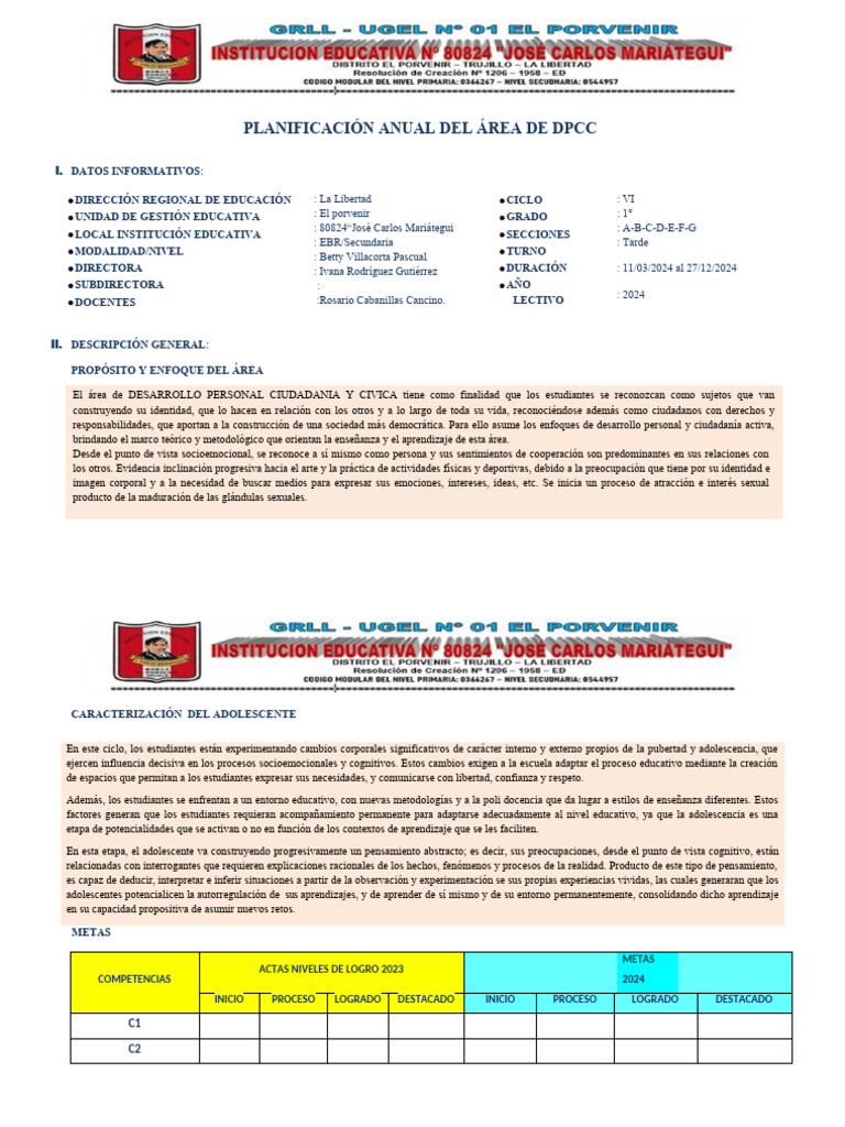 PROGRAMACION ANUAL - DPCC 1RO. (Autoguardado) | PDF | Evaluación | Biodiversidad