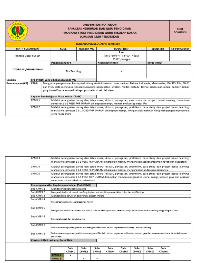 RPS - Konsep Dasar Ipa | PDF