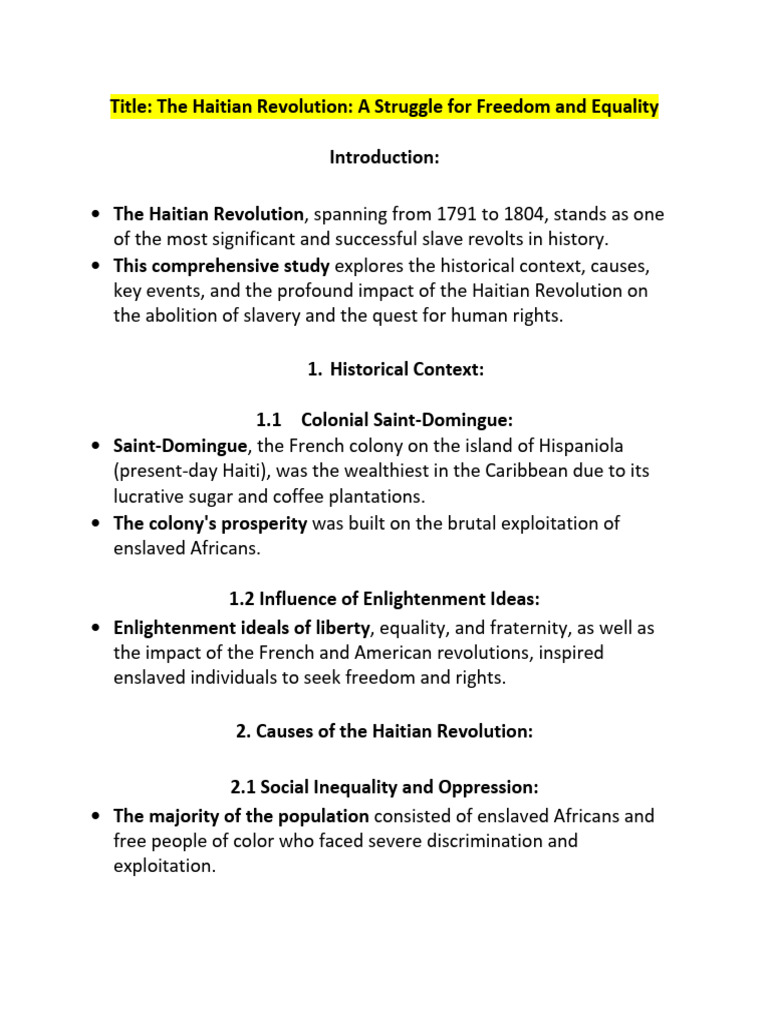 Haitian Revolution: Freedom & Equality | PDF | Haiti | Abolitionism
