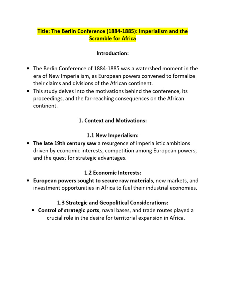 The Berlin Conference (1884-1885) - Imperialism and The Scramble For ...