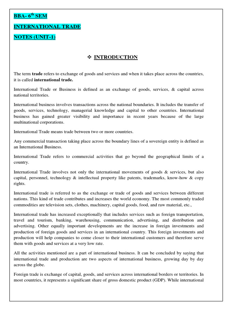 International Trade: Introduction | PDF | Competitive Advantage ...