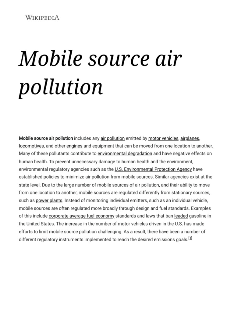 Mobile Source Air Pollution - Wikipedia | PDF | Fuel Economy In ...