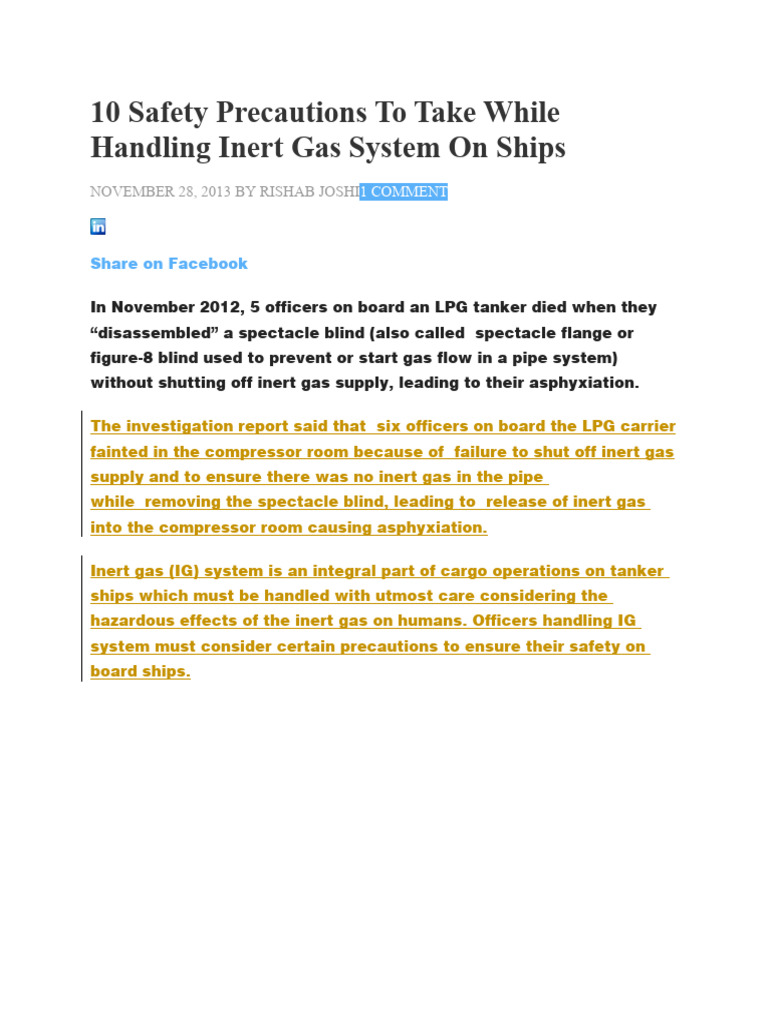 10 Safety Precautions To Take While Handling Inert Gas System On Ships ...