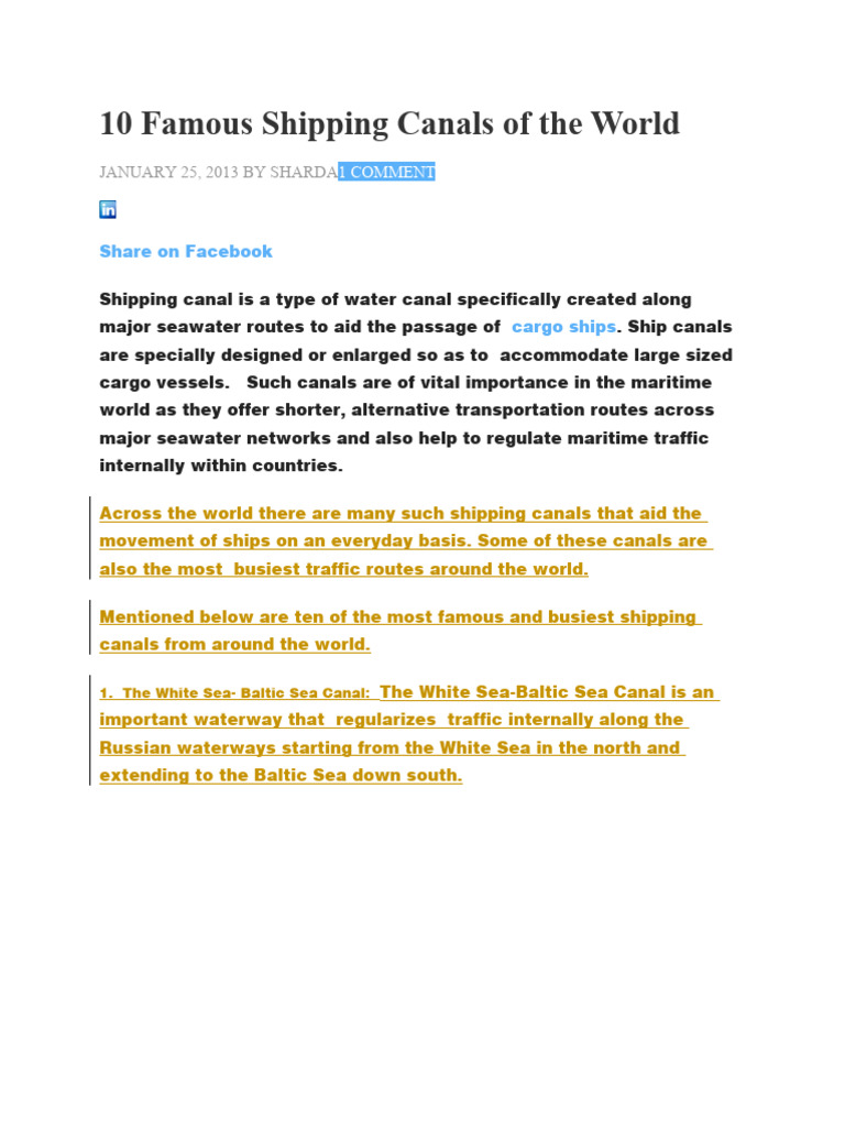 10 Famous Shipping Canals of The World | PDF | Canal | Ships