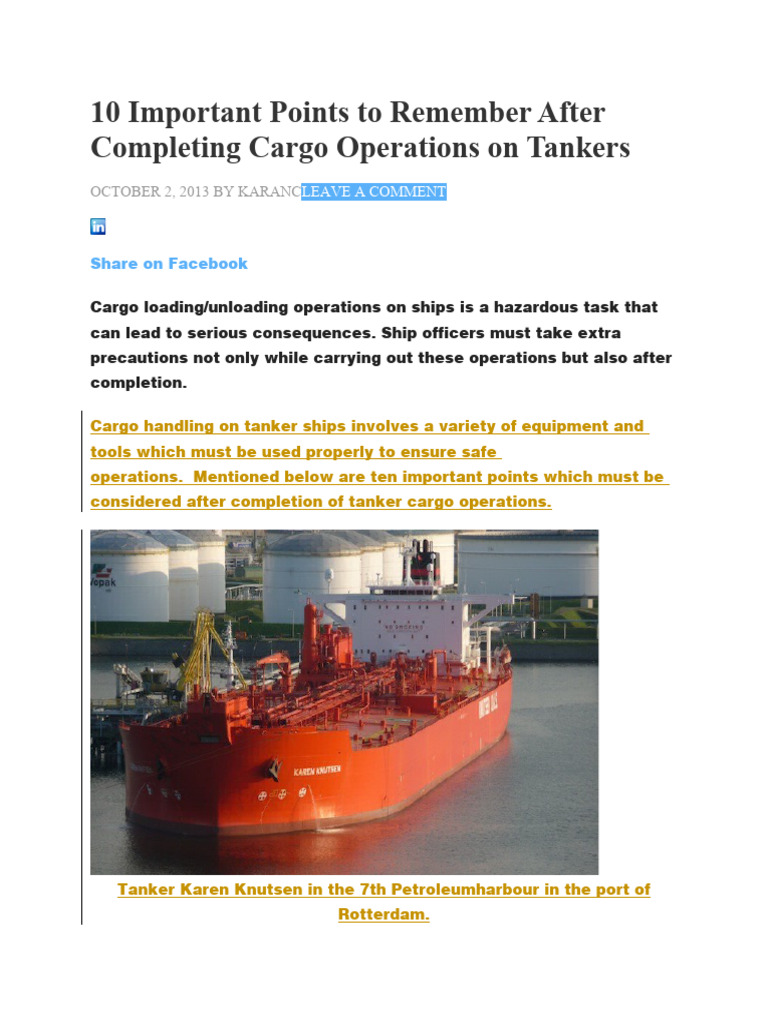 10 Important Points to Remember After Completing Cargo Operations on ...