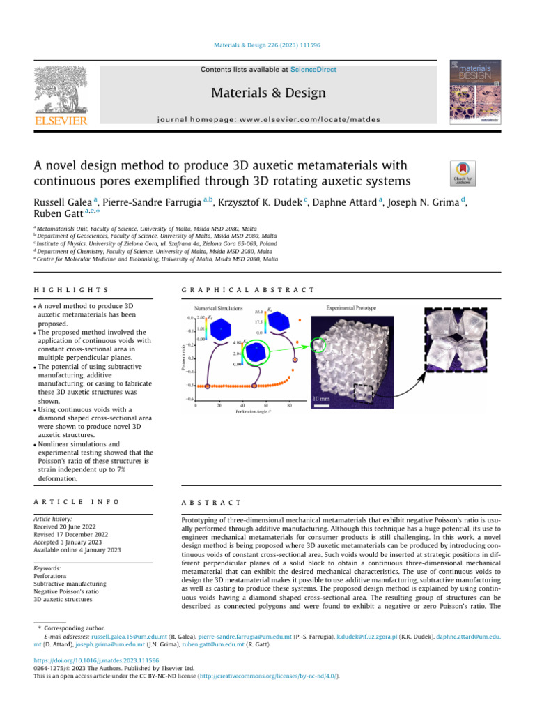 A Novel Design Method To Produce 3D Auxetic Metamaterials With | PDF ...