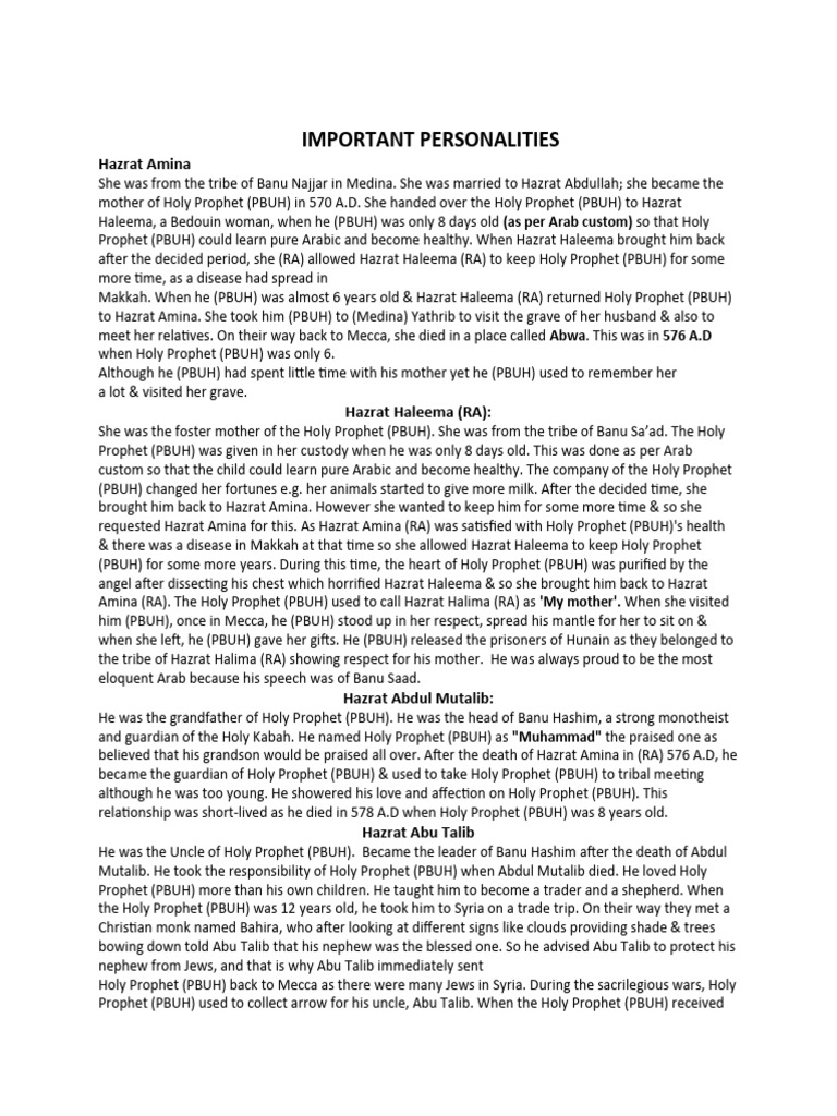Important Personalities | PDF | Muhammad | Medina