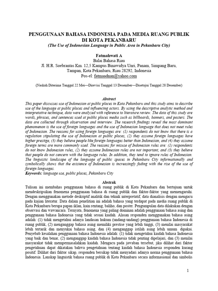 Penggunaan Bahasa Indonesia Pada Media Ruang Publi | PDF | Indonesian Language | Ethnicity