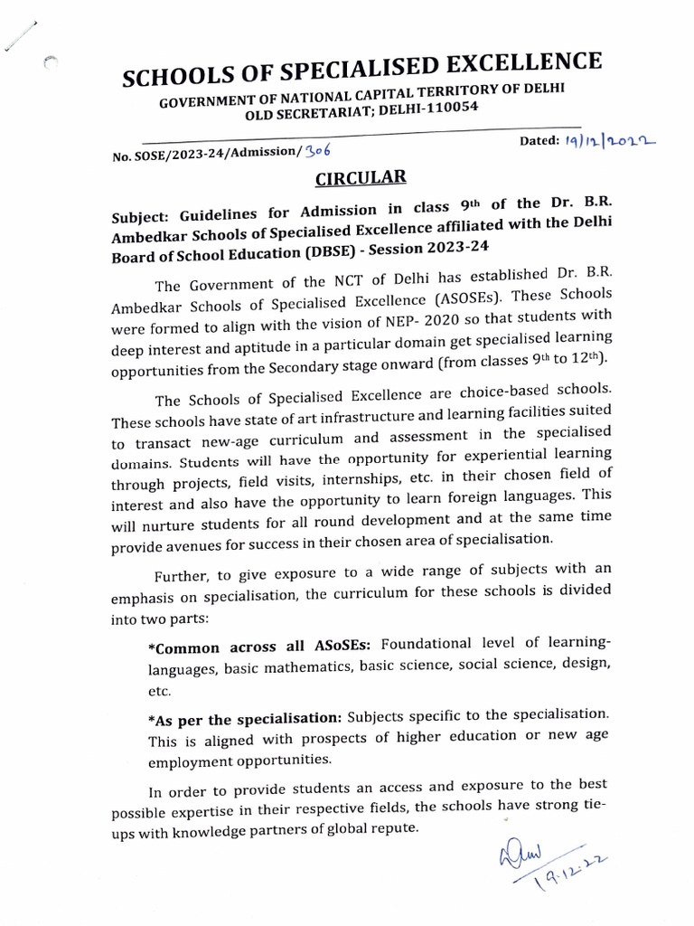 DBSE Circular | PDF | University And College Admission | Educational Stages