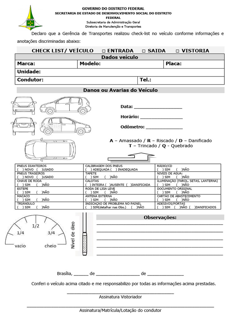 01 - Checklist Veículo | Download grátis PDF | Veículos