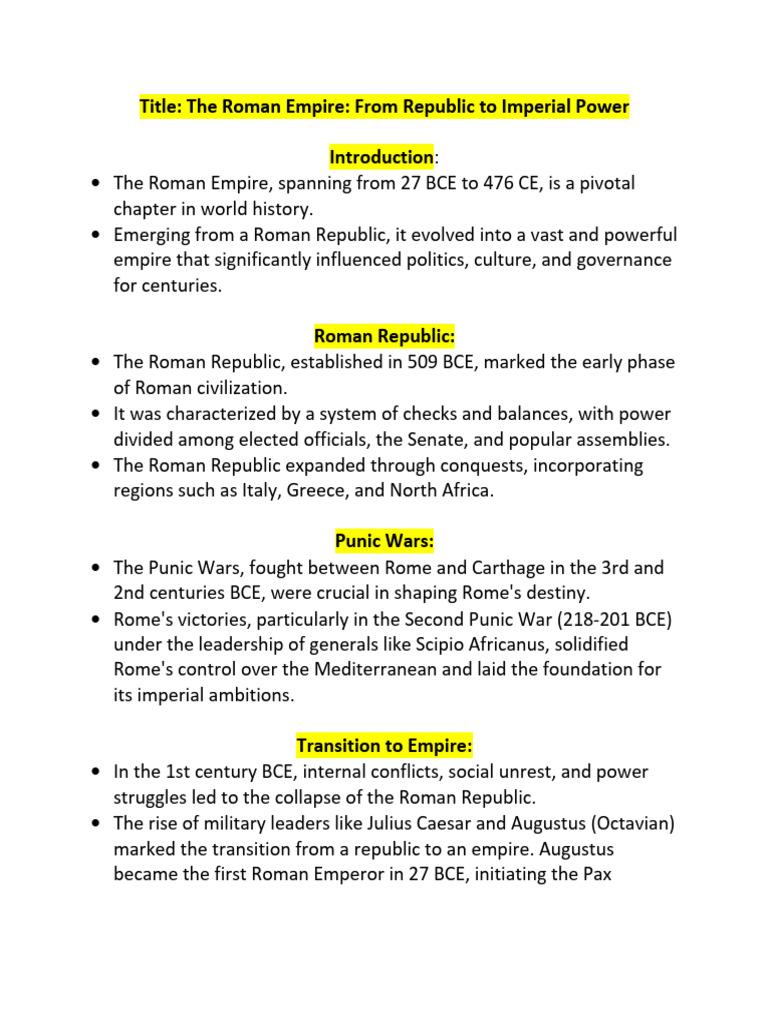 The Roman Empire - From Republic To Imperial Power | PDF | Roman ...