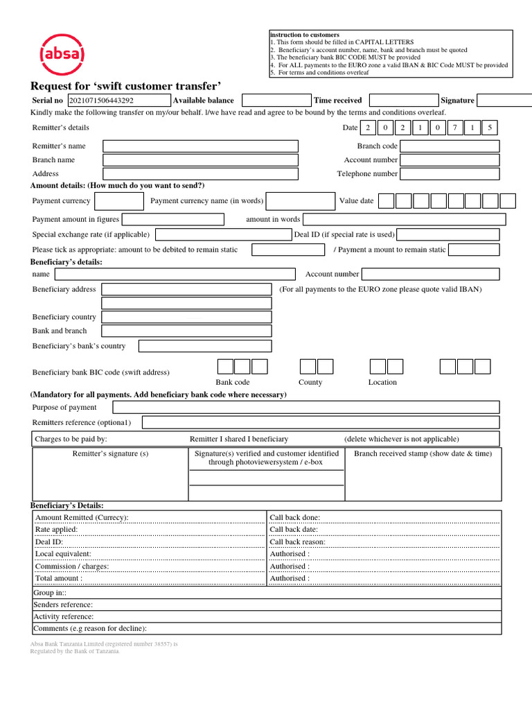 Request For Swift Customer Transfer': Serial No 2021071506443292 ...