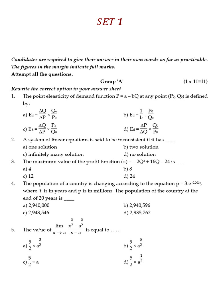 Xi Business Math Set 1 | PDF | Demand | Function (Mathematics)
