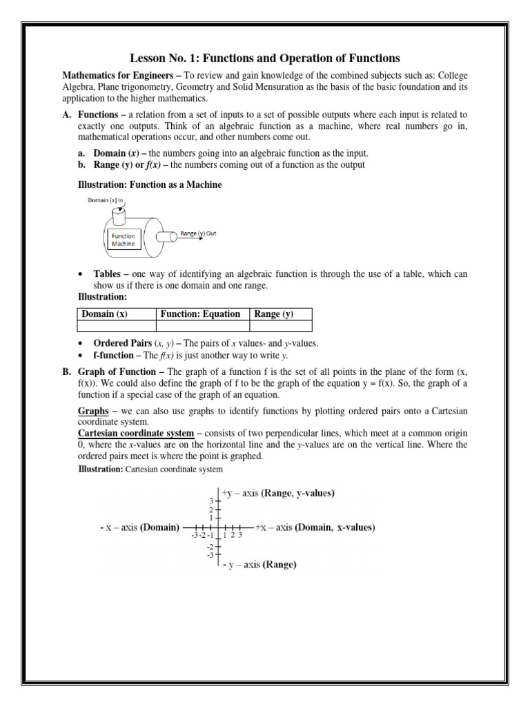 Lesson No.1.LECTURE - MATH FOR ENGINEERS - Function and Algebraic Expression - OCT2021 | PDF ...