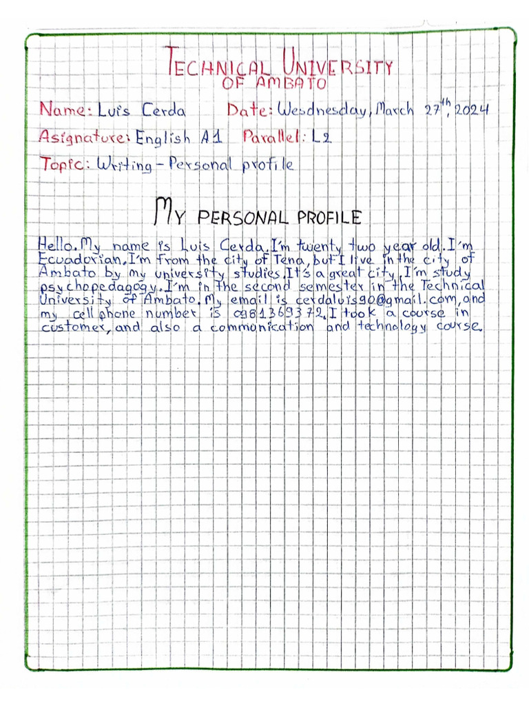 Writing (Personal Profile) | PDF