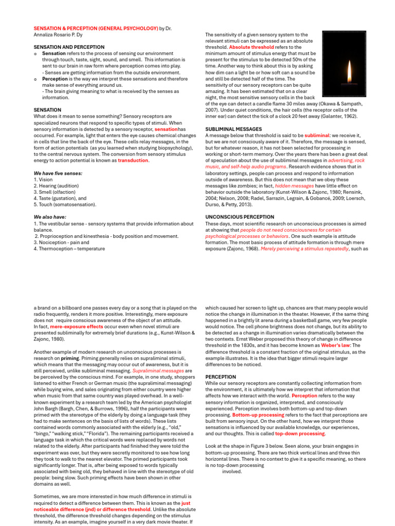 Sensation Perception Pdf Senses Perception