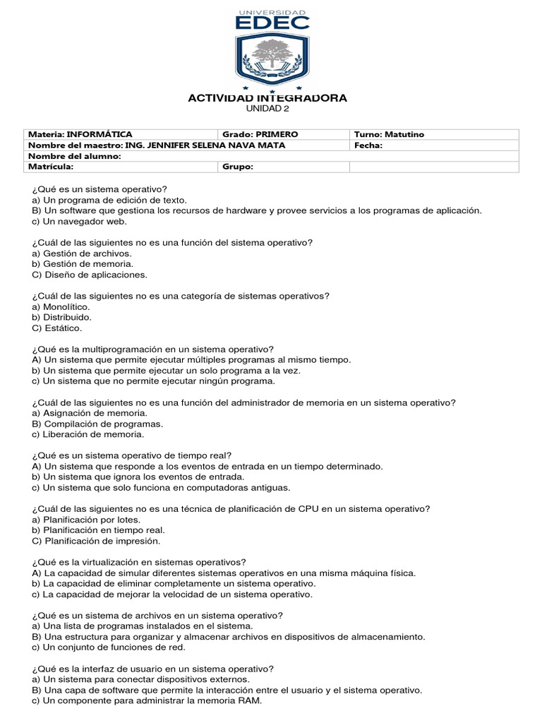 Act. Integradora U2 INFO | PDF