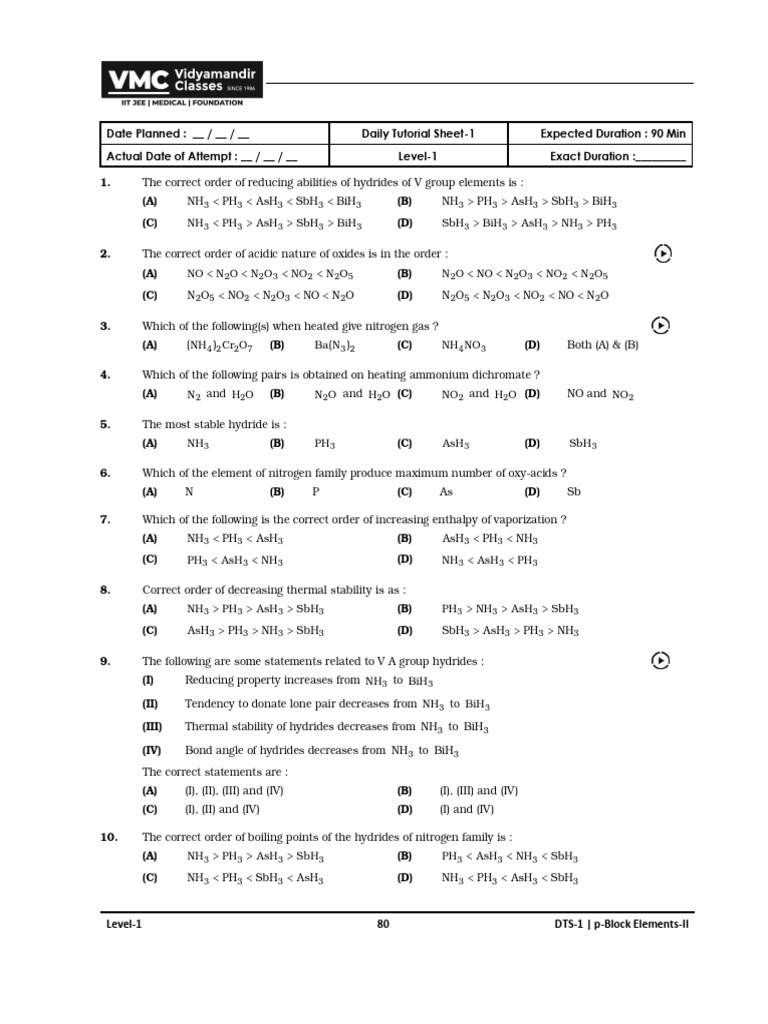 P-Block Elements-II - DTS 1 | PDF | Nitrogen | Ammonia