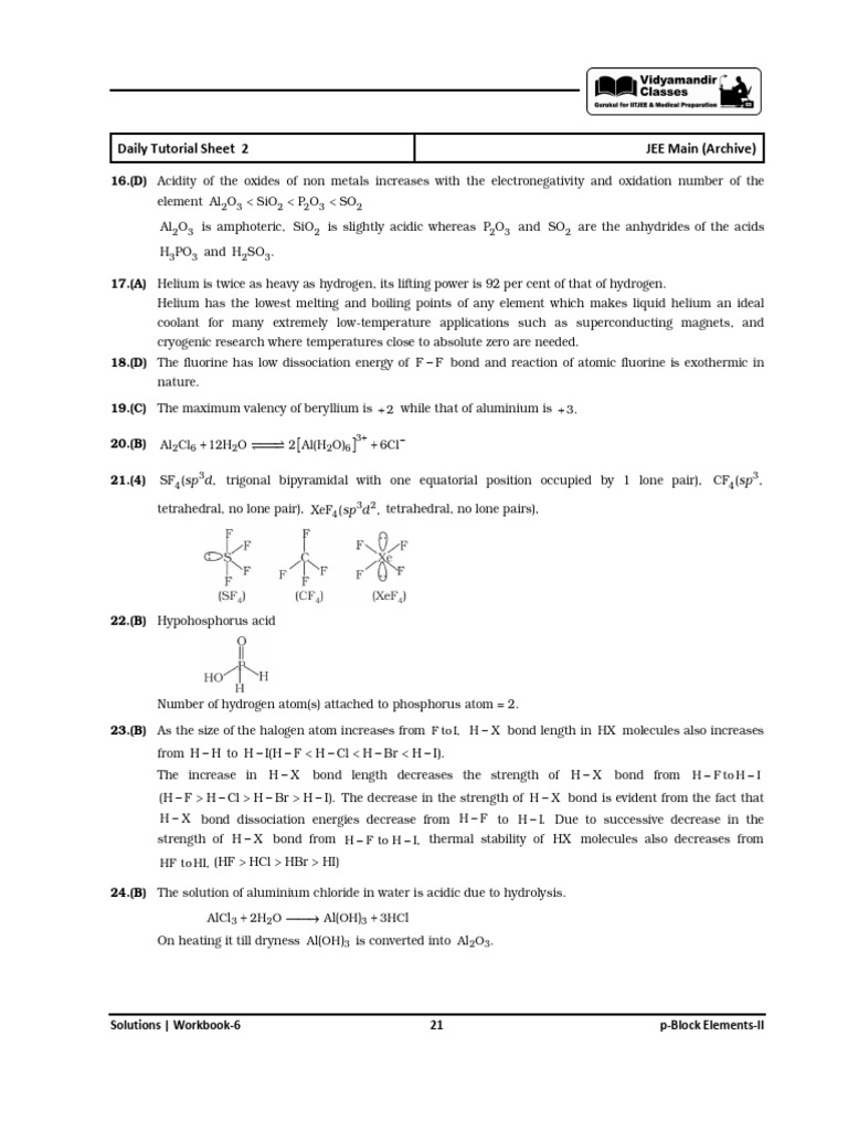 P-Block Elements-II - DTS 2 Main (Archive) Sol | PDF | Chlorine | Aluminium