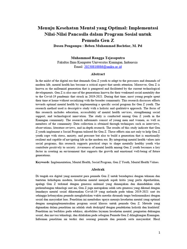 Menuju Kesehatan Mental Yang Optimal Implementasi Nilai-Nilai Pancasila Dalam Program Sosial ...